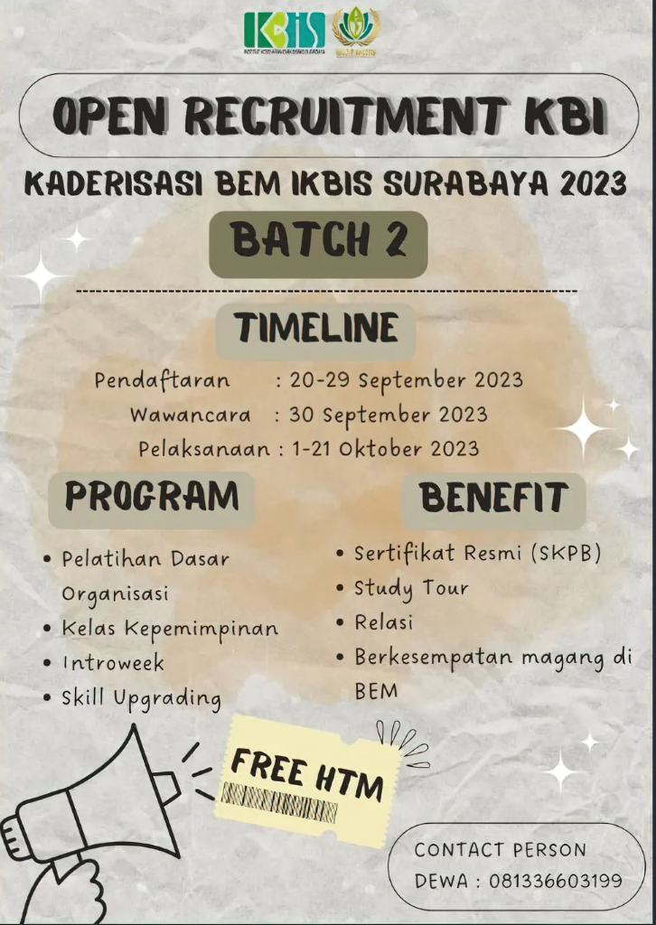 KADERISASI BEM IKBIS SURABAYA 2023-2024 - Institut Kesehatan dan Bisnis Surabaya